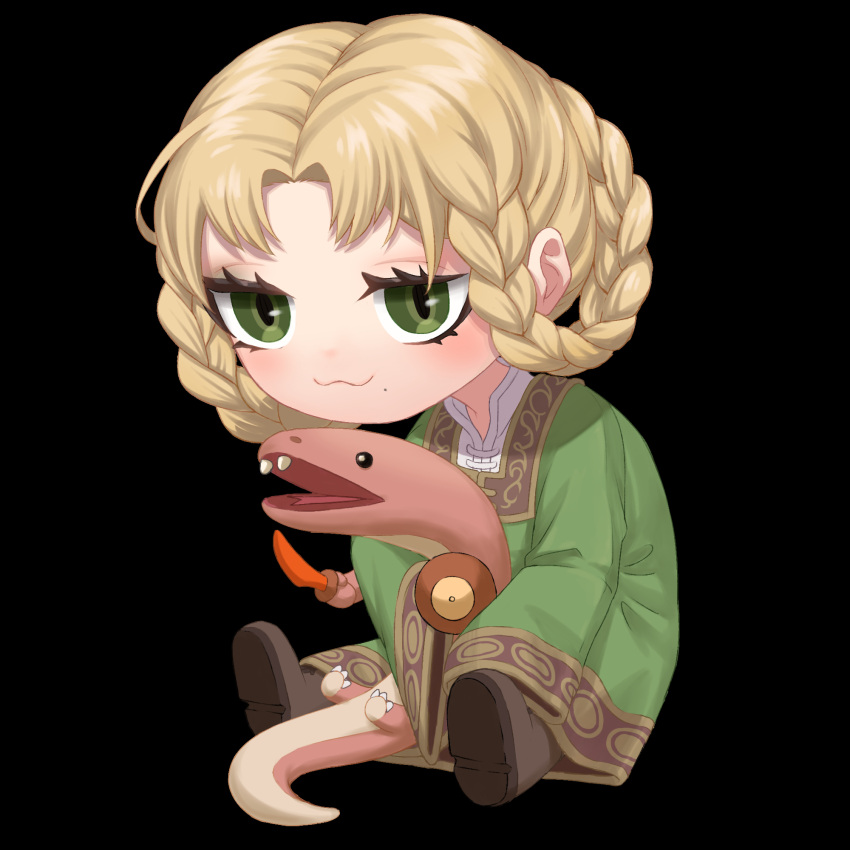 Safebooru - 1girl :3 black background blonde hair blush braid braided ...