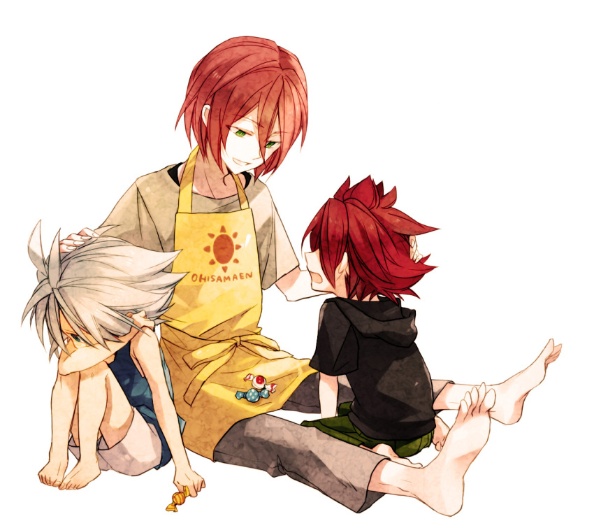 Safebooru - apron barefoot blue eyes candy feet green eyes hoodie ...