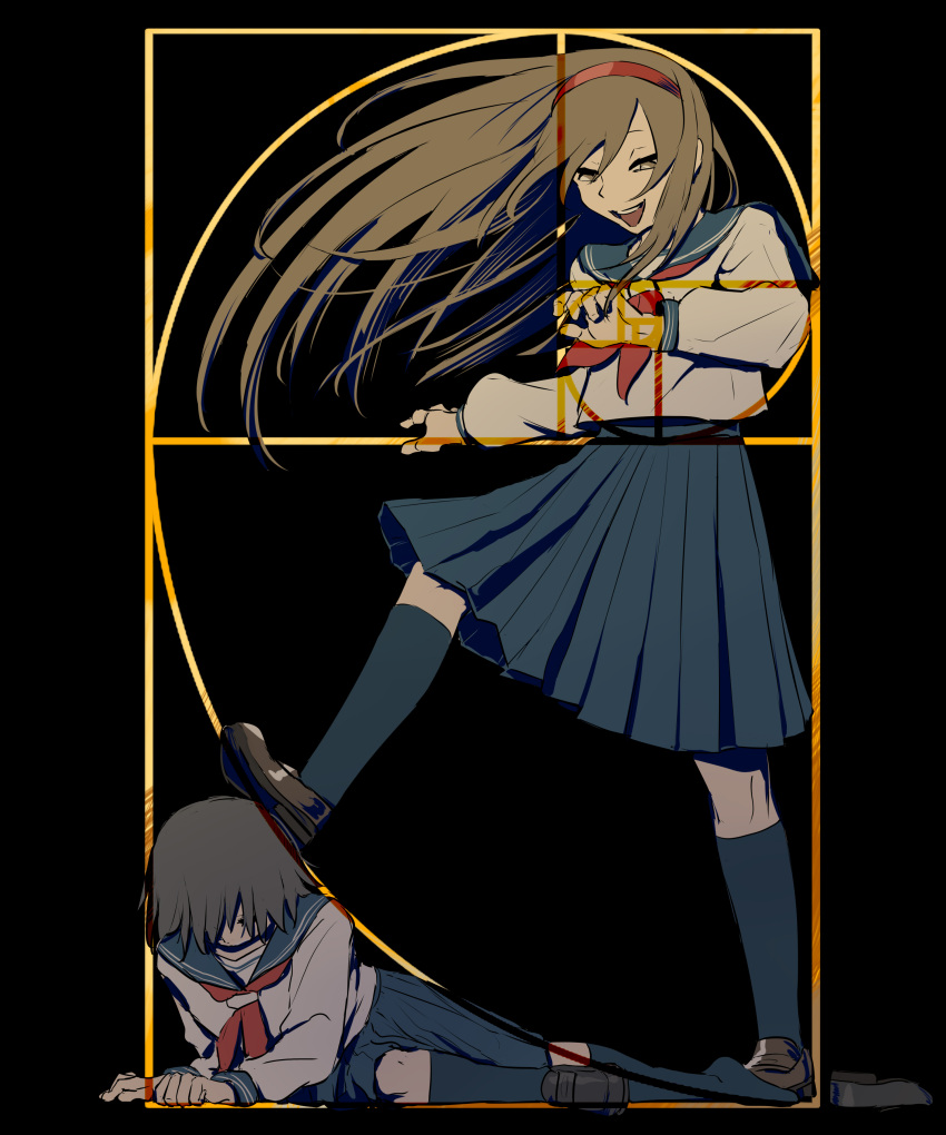 Safebooru - absurdres avogado6 black background black hair black skirt ...