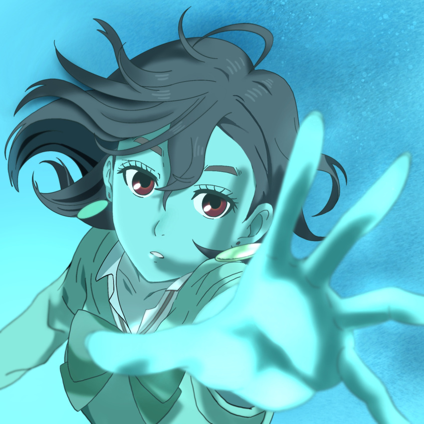 Safebooru - 1girl artist request ayase momo blue background brown eyes ...