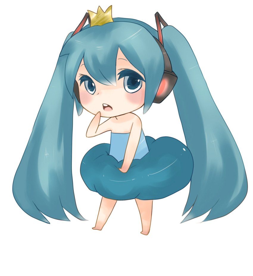 Safebooru - 1girl 3girls aqua hair bemani blue eyes blue hair chibi crown dress full body ...