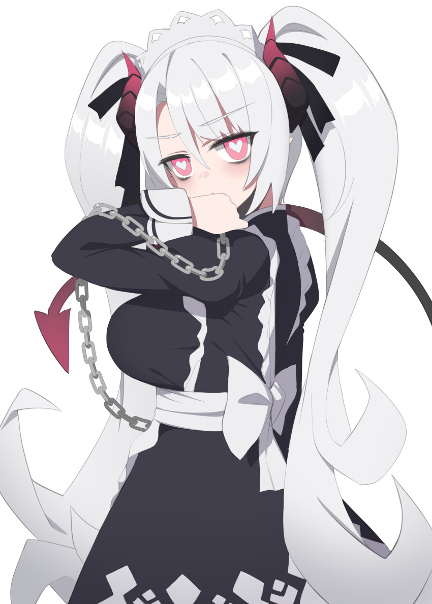 Safebooru - 1girl absurdres apron black ribbon blush breasts chain charlotte (ac8231) commission ...