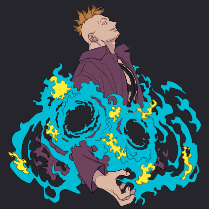 Safebooru - 1boy alternate form anchor tattoo beard stubble blonde hair blue fire chest tattoo ...