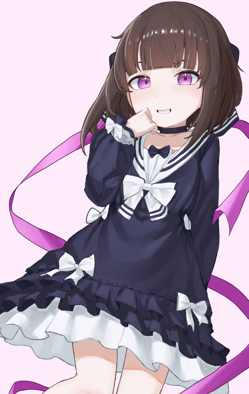 Safebooru - 1girl :d absurdres alternate costume arm behind back black choker blue bow blue ...