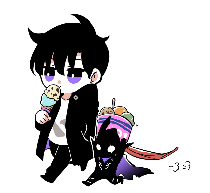 Safebooru 1boy 8mo10 Black Hair Black Hoodie Chibi Chibi Only Eating 3410