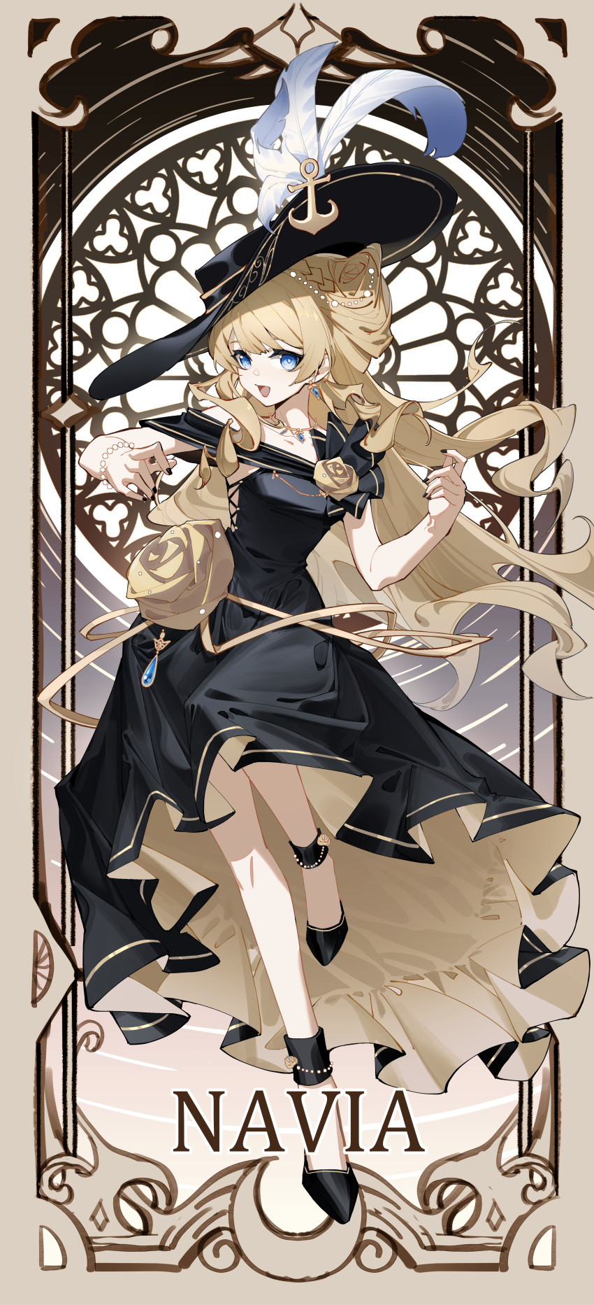 Safebooru - 1girl absurdres alternate costume bead bracelet beads black dress black footwear ...