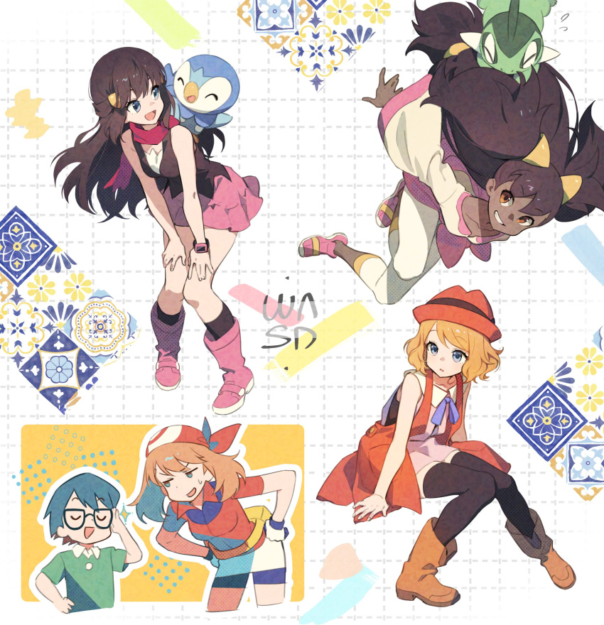 Safebooru - 1boy 4girls absurdres axew blue eyes blue hair boots ...