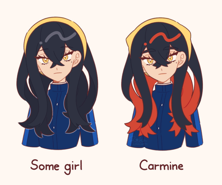 Safebooru - 1girl alternate hair color black hair blue jacket carmine (pokemon) character name ...