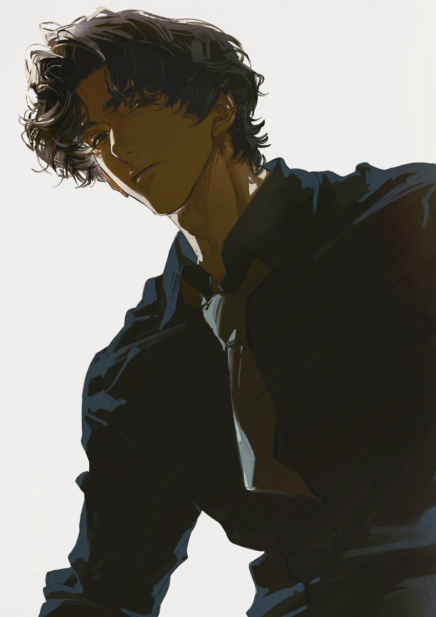 Safebooru - 1boy absurdres adam's apple black eyes black hair black shirt character request ...