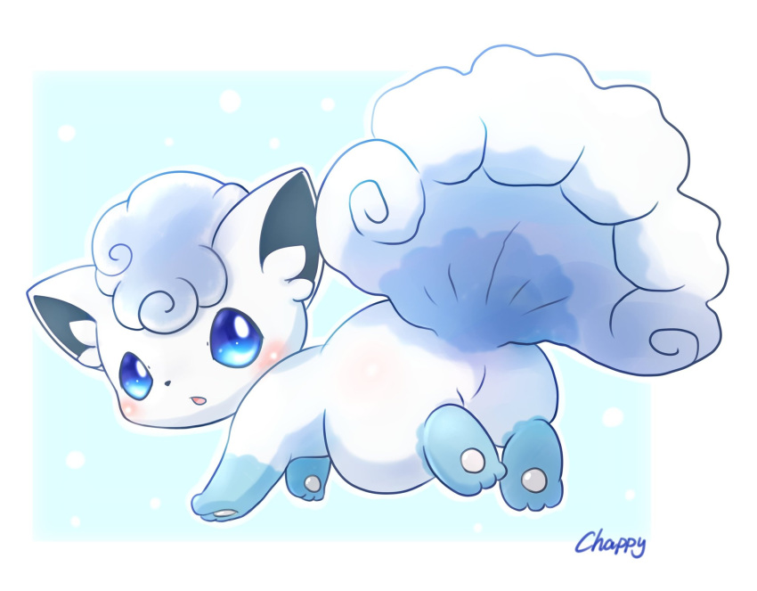 Safebooru - alolan vulpix animal focus blue eyes blush full body ...