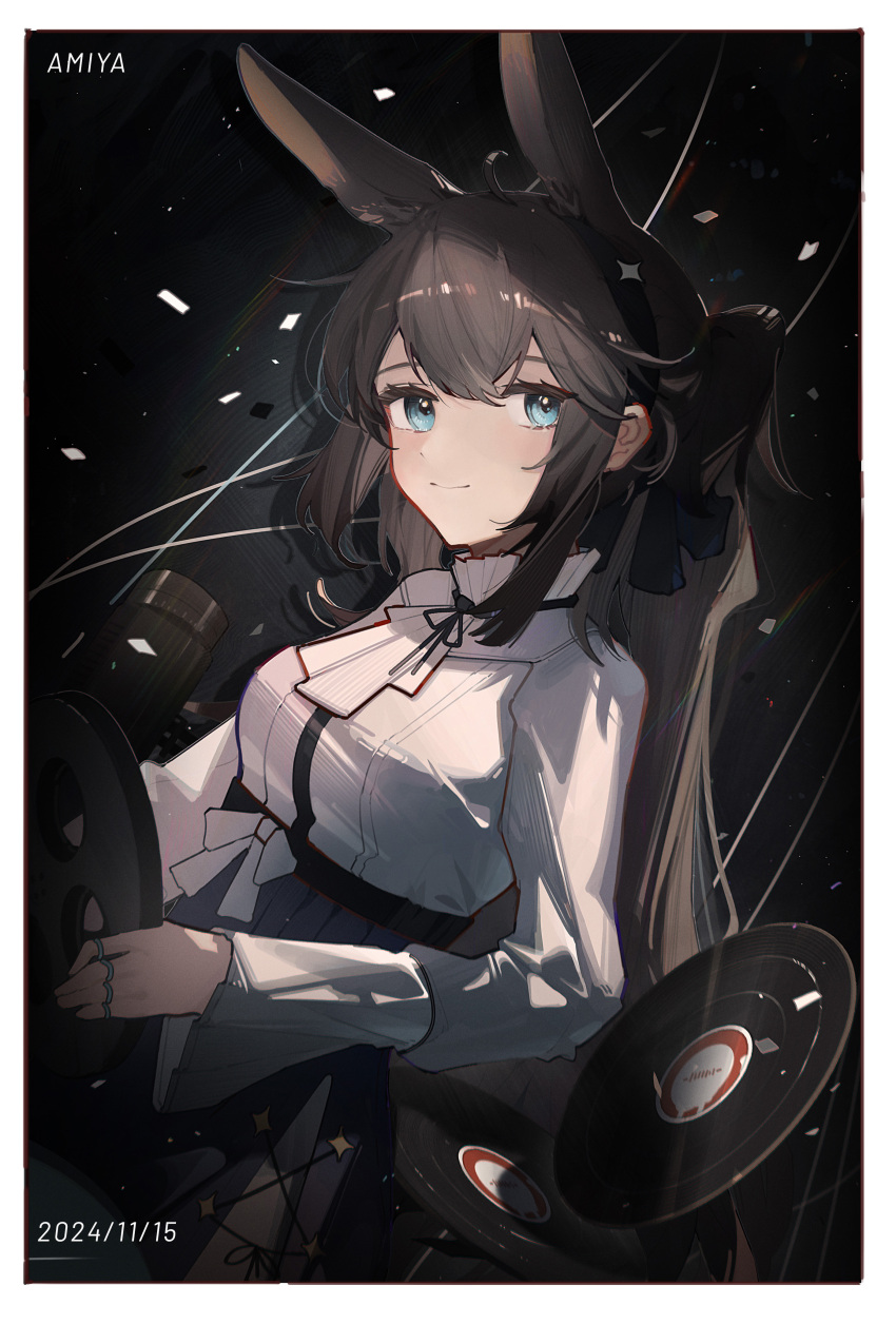 Safebooru - 1girl absurdres ahoge amiya (arknights) animal ears arknights black background black ...