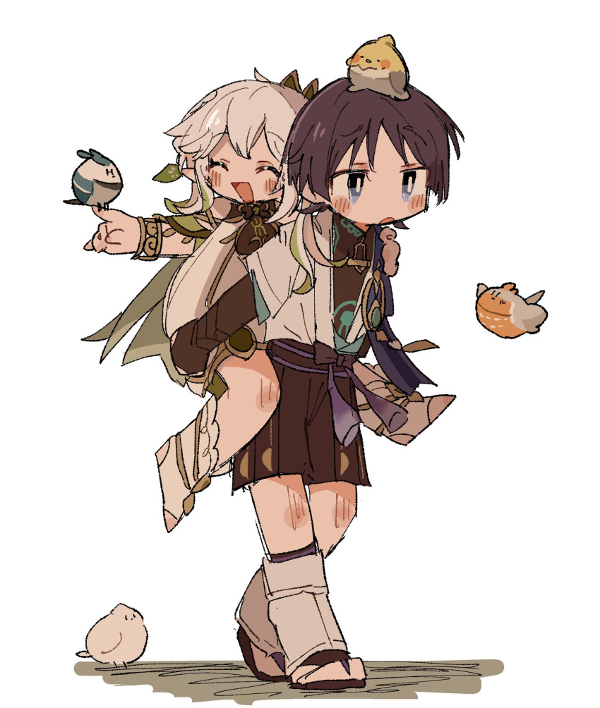 Safebooru - 1boy 1girl animal on head anklet aqua gemstone aqua kimono aqua sleeves arm behind ...