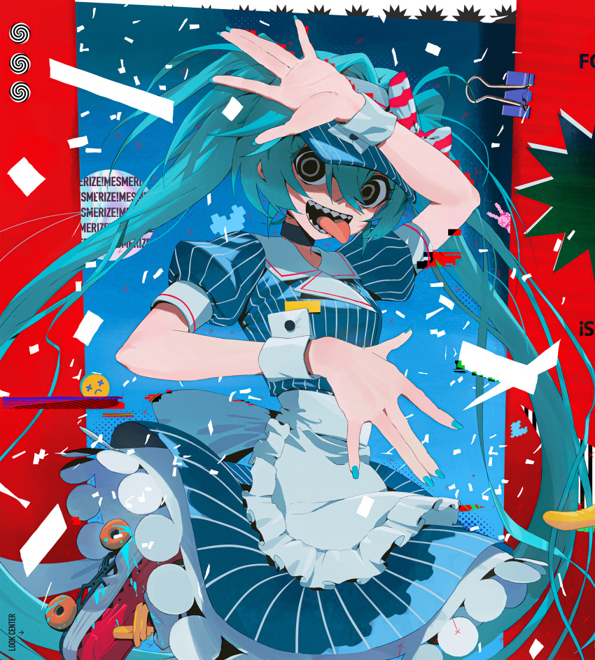 Safebooru - 1girl \||/ absurdres apron aqua eyes aqua hair black eyes blue dress blue hair dress ...