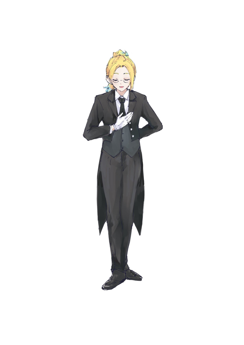 Safebooru - 1girl :d arm behind back black footwear black jacket black ...