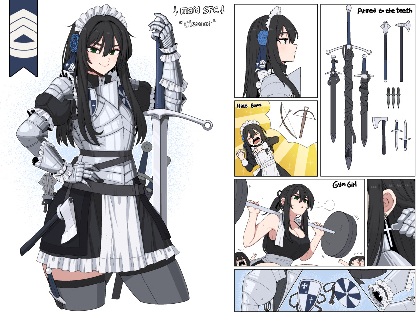Safebooru - 1girl absurdres apron armor axe barbell black dress bow ...