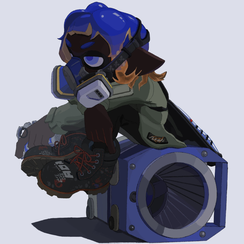 Safebooru - 1girl black footwear black pants blue eyes blue hair boots ...