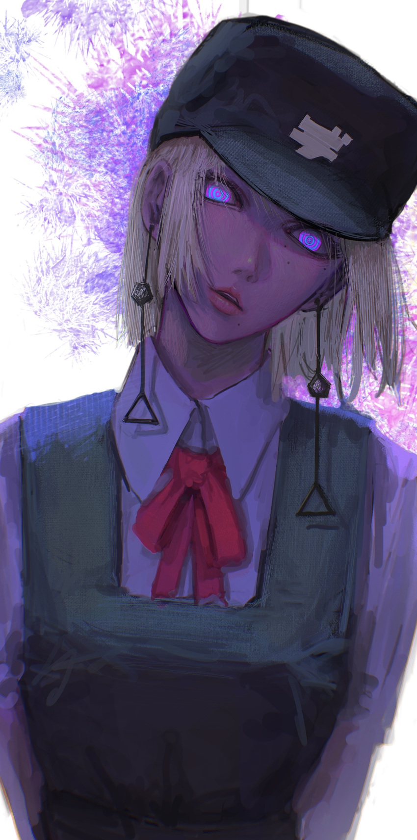 Safebooru - 1girl absurdres black dress black hat blue eyes chainsaw man collared shirt dress ...