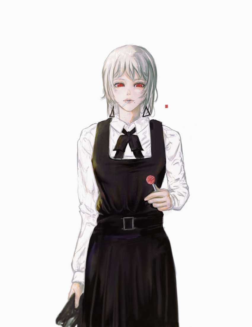 Safebooru - 1girl absurdres black dress black hat black ribbon candy chainsaw man collared shirt ...