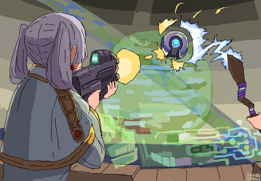 Safebooru - 2girls 343 guilty spark assault rifle bullpup capelet ...