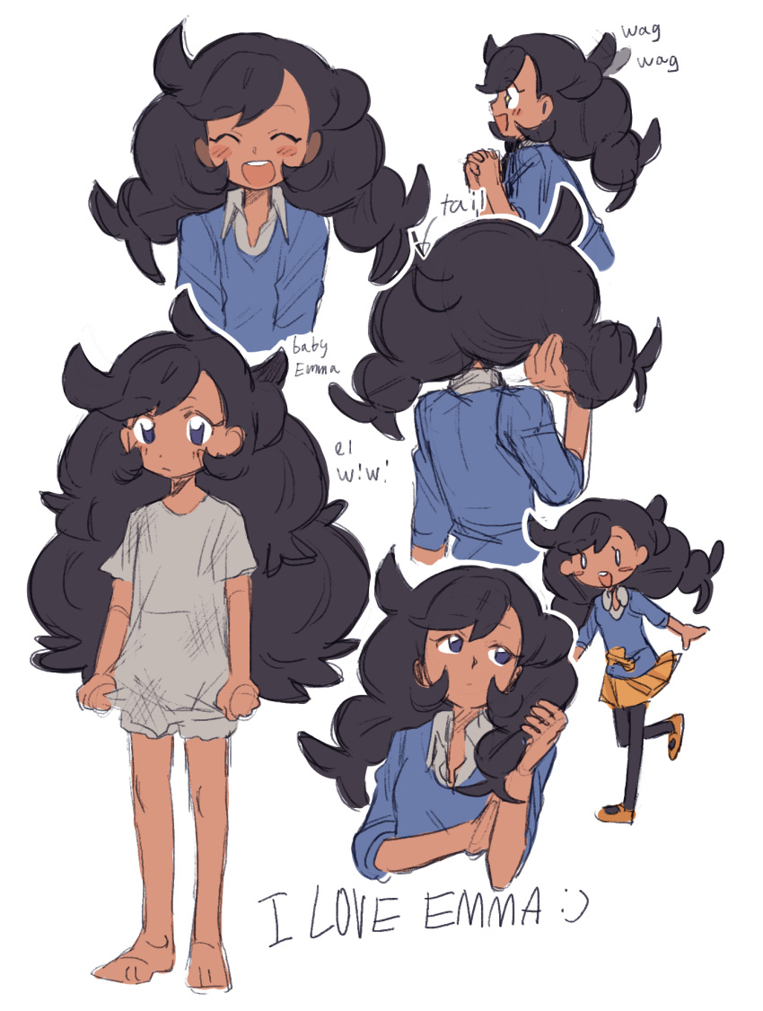 Safebooru - 1girl :d aged down alternate costume alternate hairstyle barefoot black hair black ...