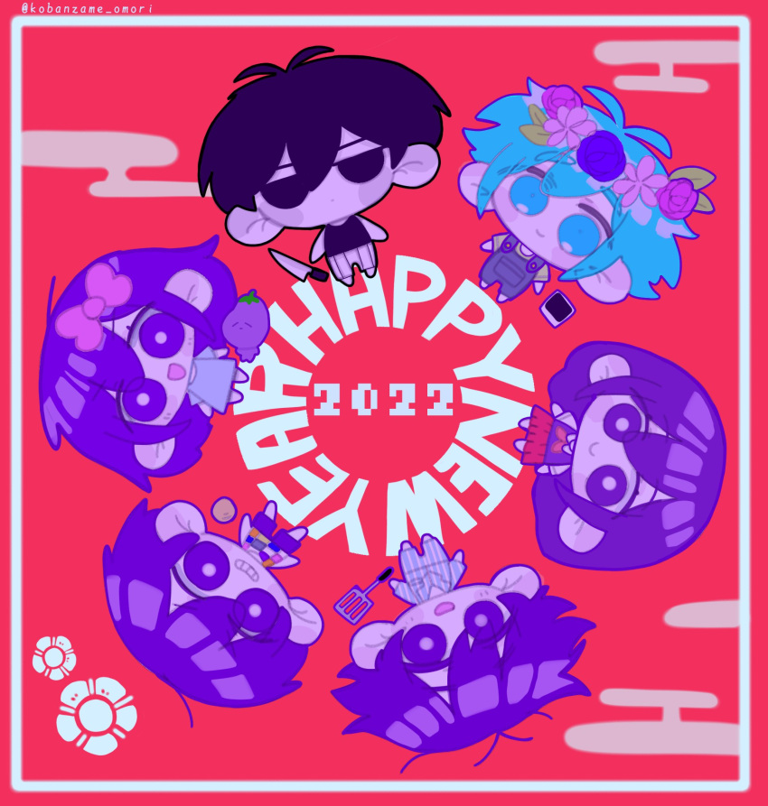 Safebooru - 2022 2girls 4boys :d antenna hair arms at sides aubrey ...