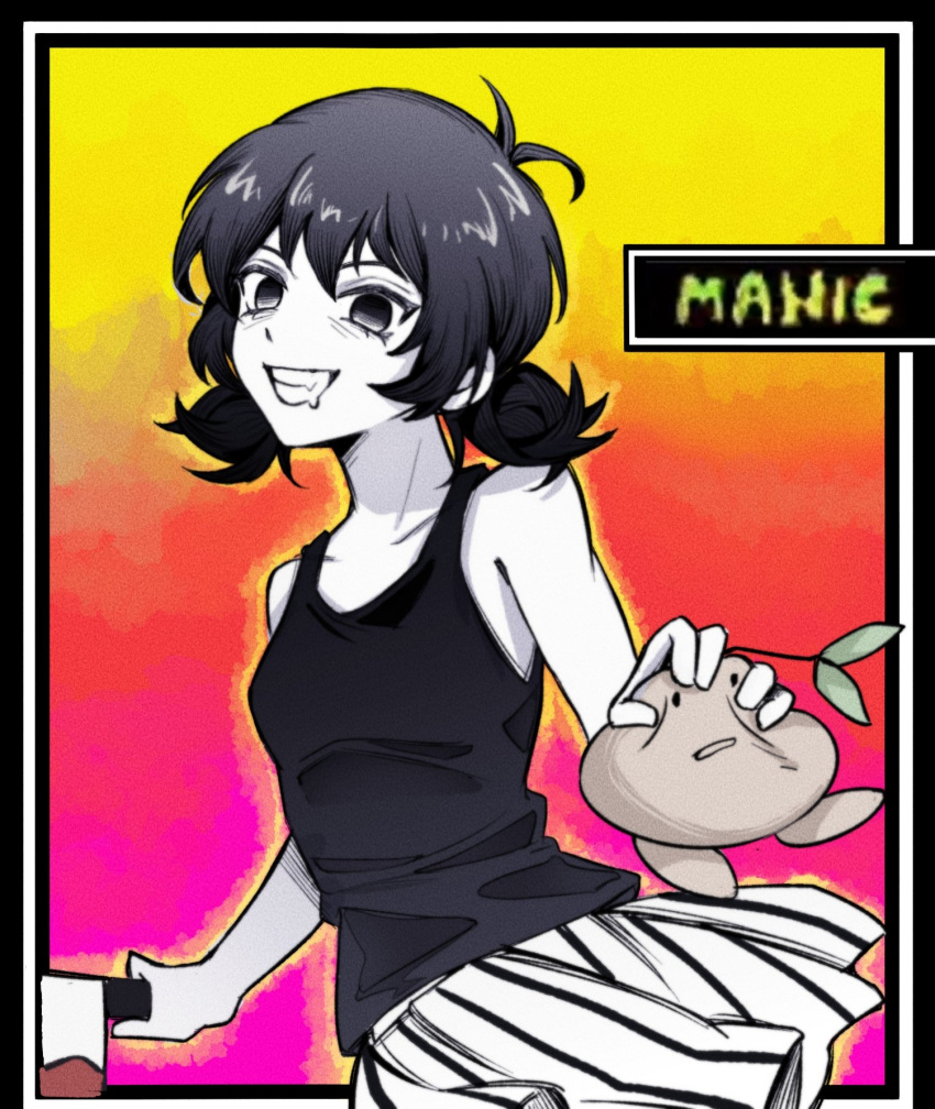 Safebooru - 1girl antenna hair bare arms bare legs bare shoulders black border black eyes black ...