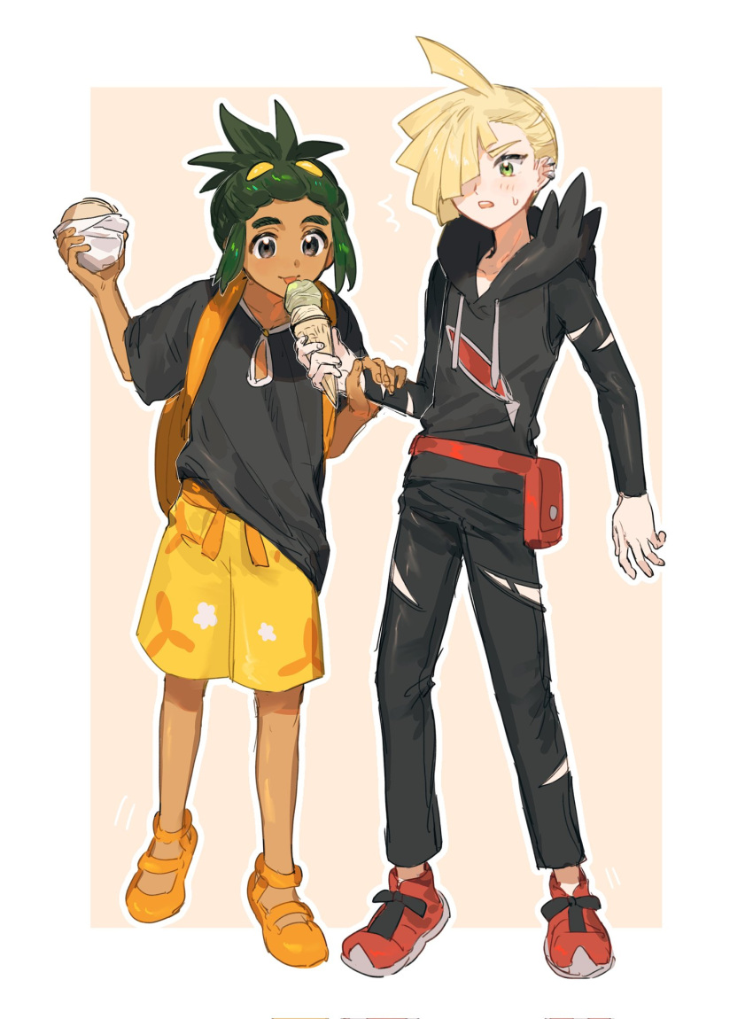 Safebooru - 2boys backpack bag black hoodie black pants black shirt ...