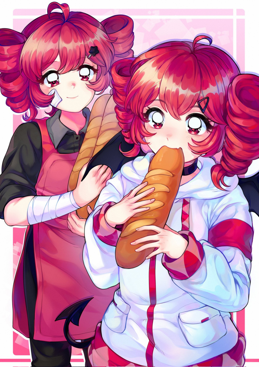 Safebooru - 2girls ahoge alternate costume apron baguette bandaged arm bandages black dress ...