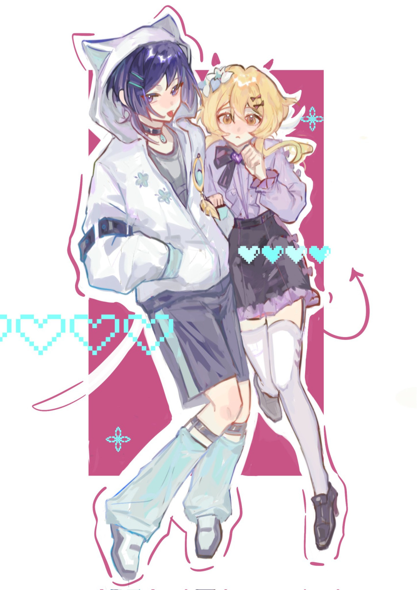 Safebooru - 1boy 1girl alternate costume animal ear hood animal ears animal hood arm belt black ...