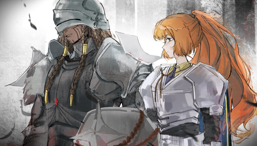 Safebooru - 2girls armor blue necktie braided dreadlocks collared shirt ...