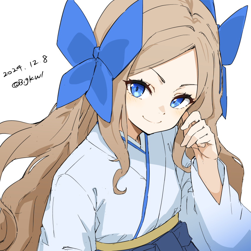 Safebooru - 1girl absurdres asakaze (kancolle) bigkwl blue bow blue eyes blue hakama blush bow ...