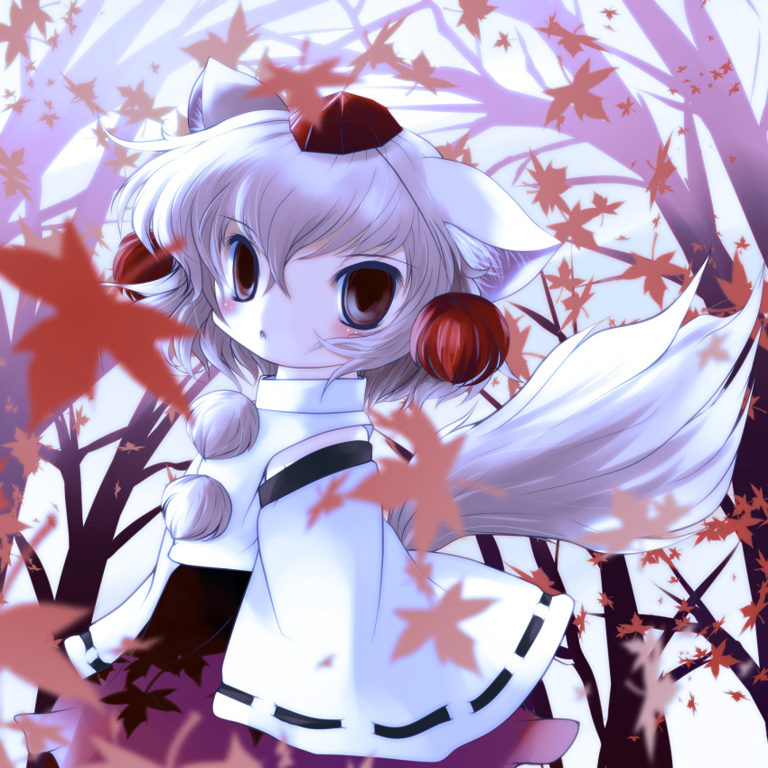 Safebooru - animal ears autumn bare tree chibi detached sleeves fang ...