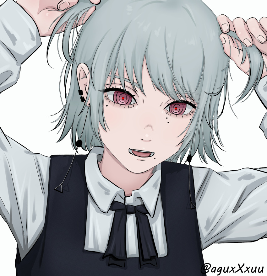 Safebooru - 1girl absurdres aguxxxuu black dress black ribbon chainsaw man collared shirt dress ...