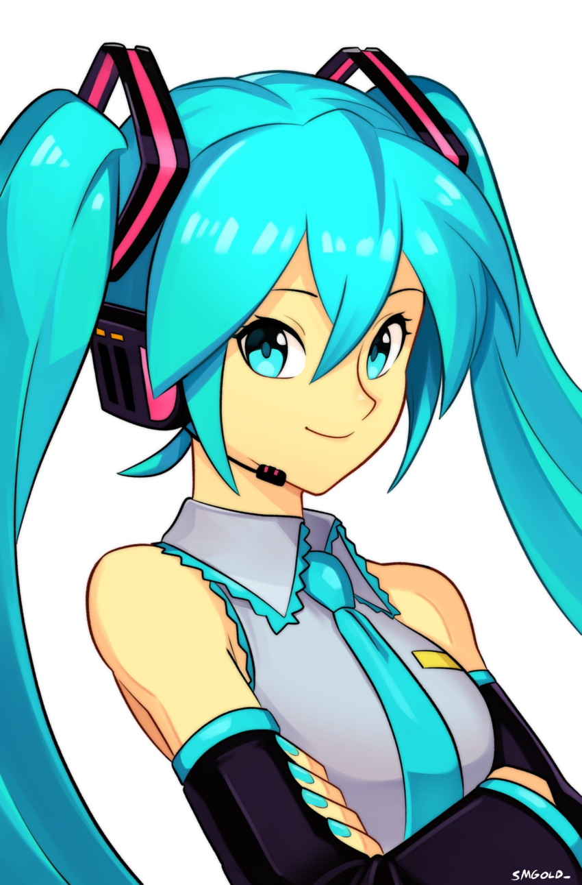 Safebooru - 1girl aqua eyes aqua hair aqua nails aqua necktie artist name bare shoulders breasts ...