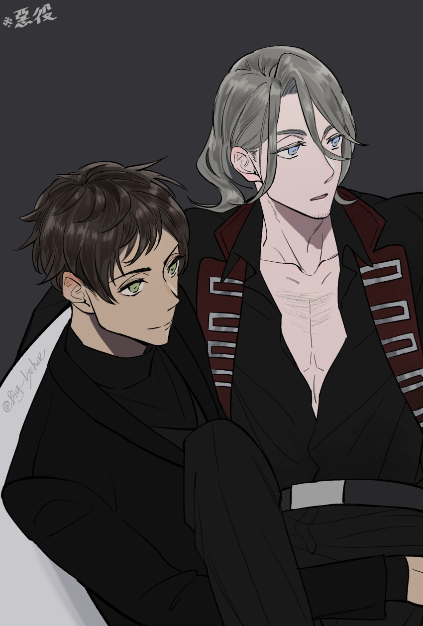 Safebooru - 2boys axis powers hetalia big lychee black shirt blonde hair blue eyes brown hair ...