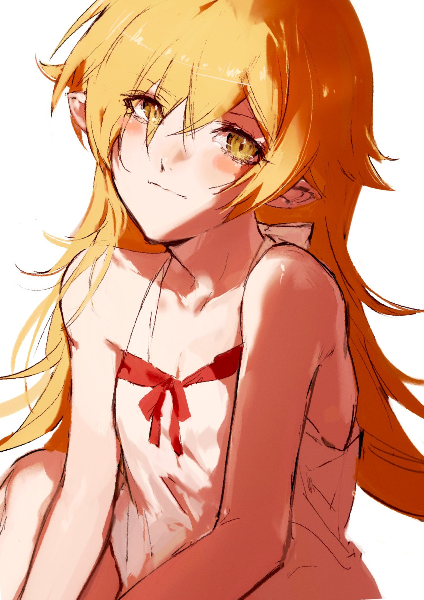 Safebooru - 1girl bare shoulders blonde hair blush blush stickers bow dress flat chest highres ...