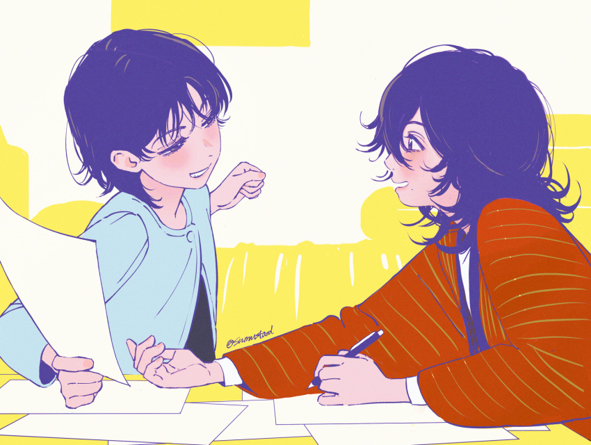 Safebooru - 2girls artist name black hair blush colored lineart english ...