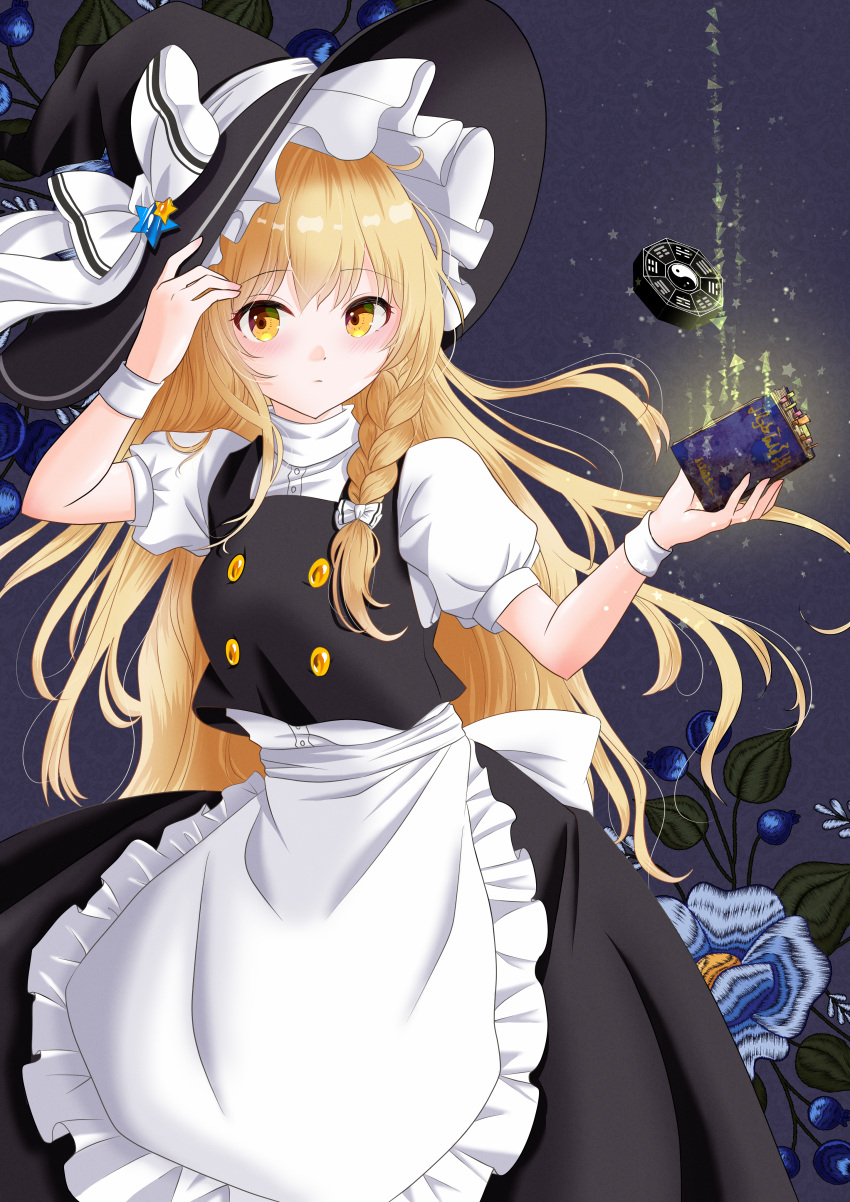 Safebooru - 1girl absurdres apron back bow black hat black skirt black vest blonde hair blue ...