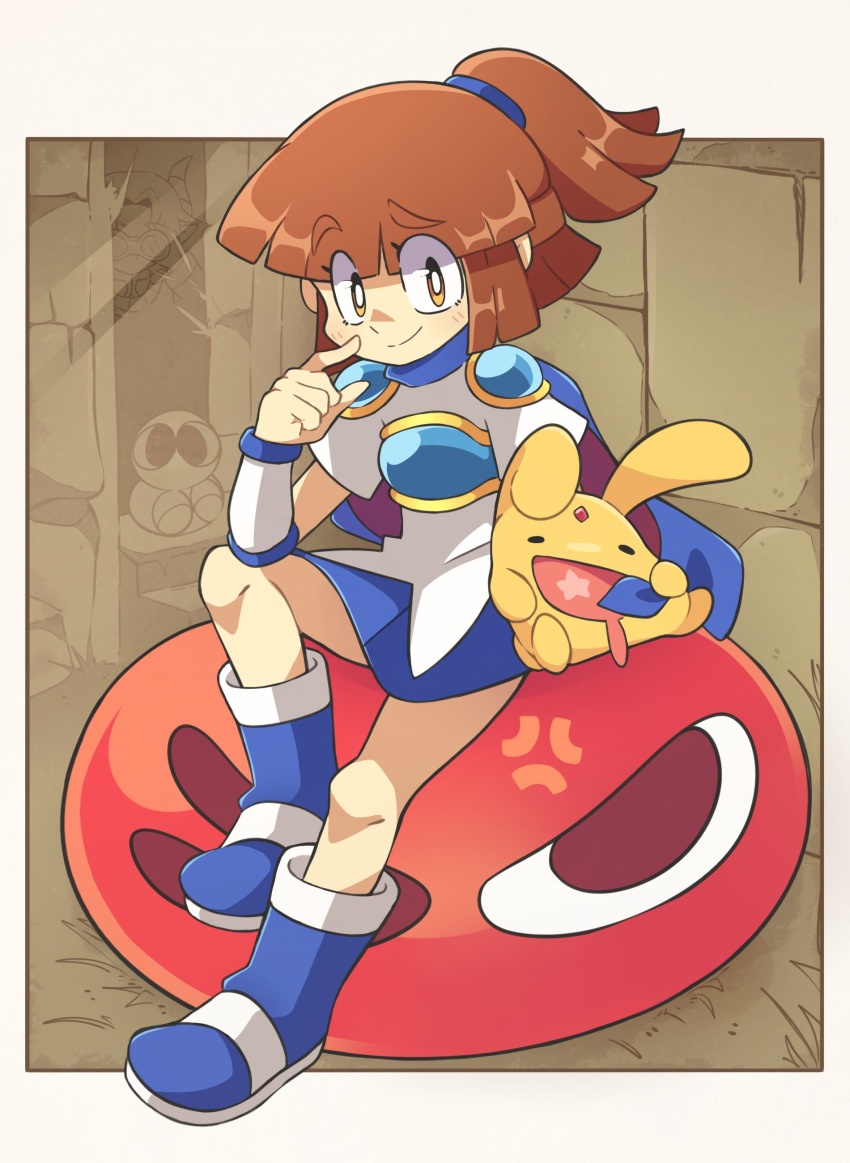 Safebooru - 1girl absurdres anger vein arle nadja armband armor blue cape blue footwear blue ...