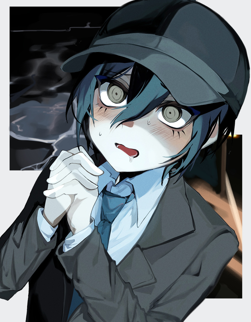 Safebooru - 1boy bishounen black hair black hat black jacket blue hair ...