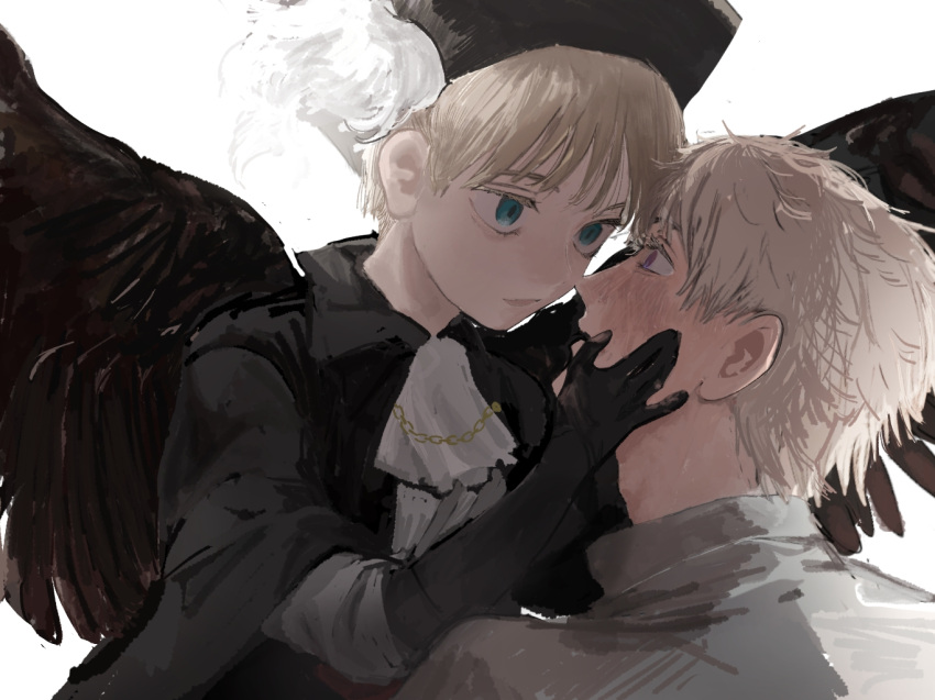 Safebooru - 2boys ascot axis powers hetalia black cloak black gloves black wings blonde hair ...