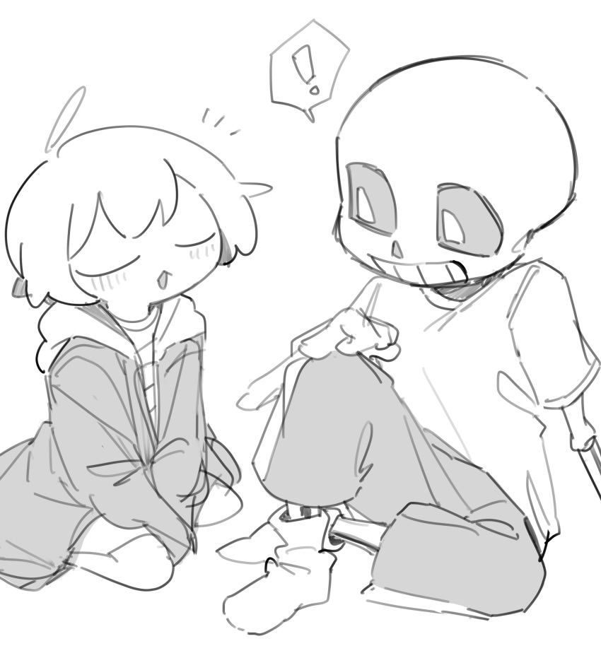 Safebooru - ! 1boy 1other absurdres blush stickers chibi frisk ...