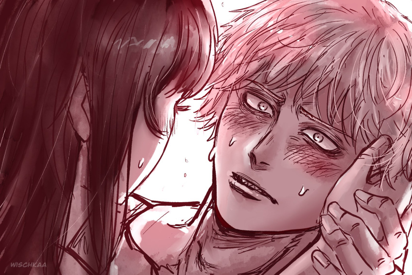 Safebooru - 1boy 1girl artist name backlighting blush chainsaw man ...