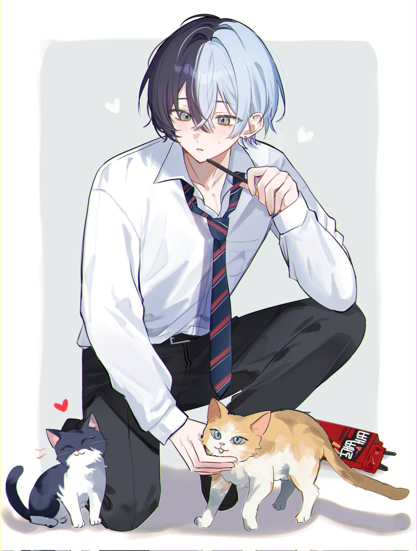 Safebooru - 1boy a20190422 aoyagi touya belt black belt black pants blue hair blue necktie ...