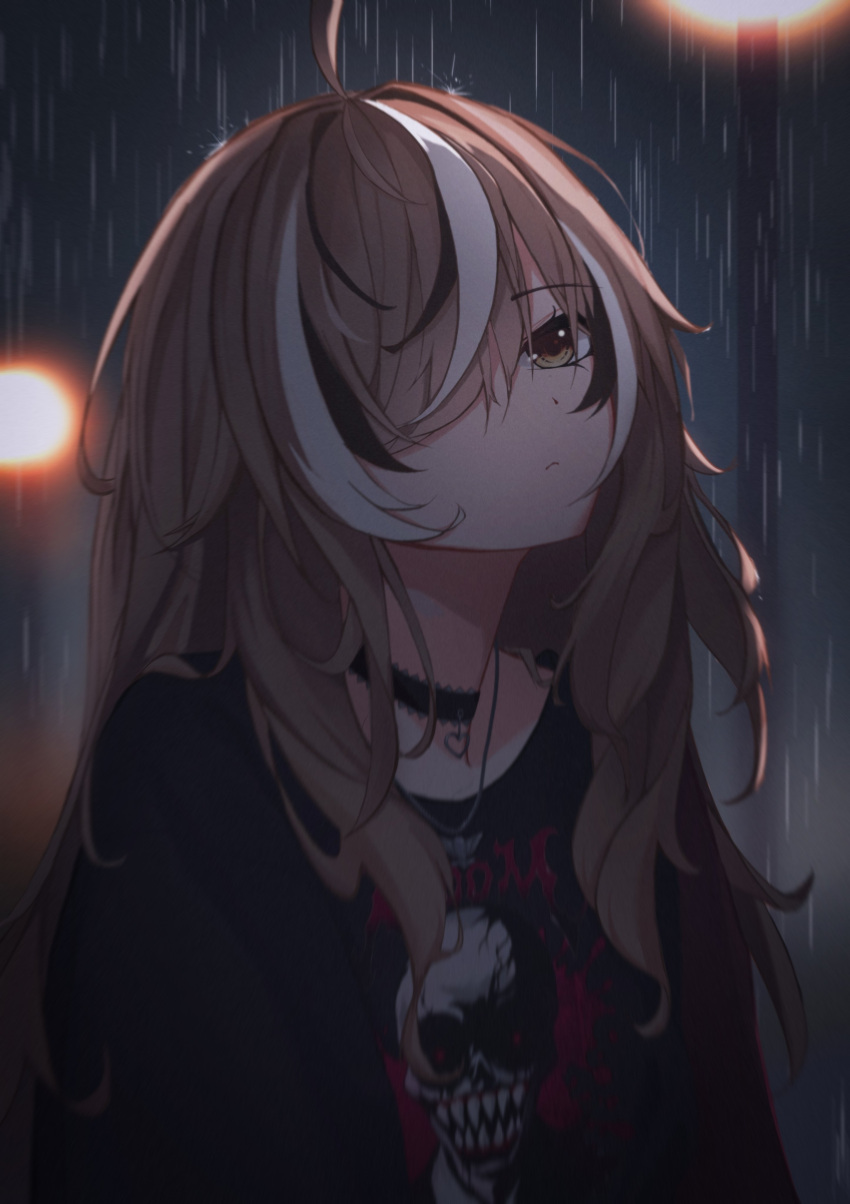 Safebooru - 1girl absurdres ahoge black choker black hair black shirt brown hair choker closed ...