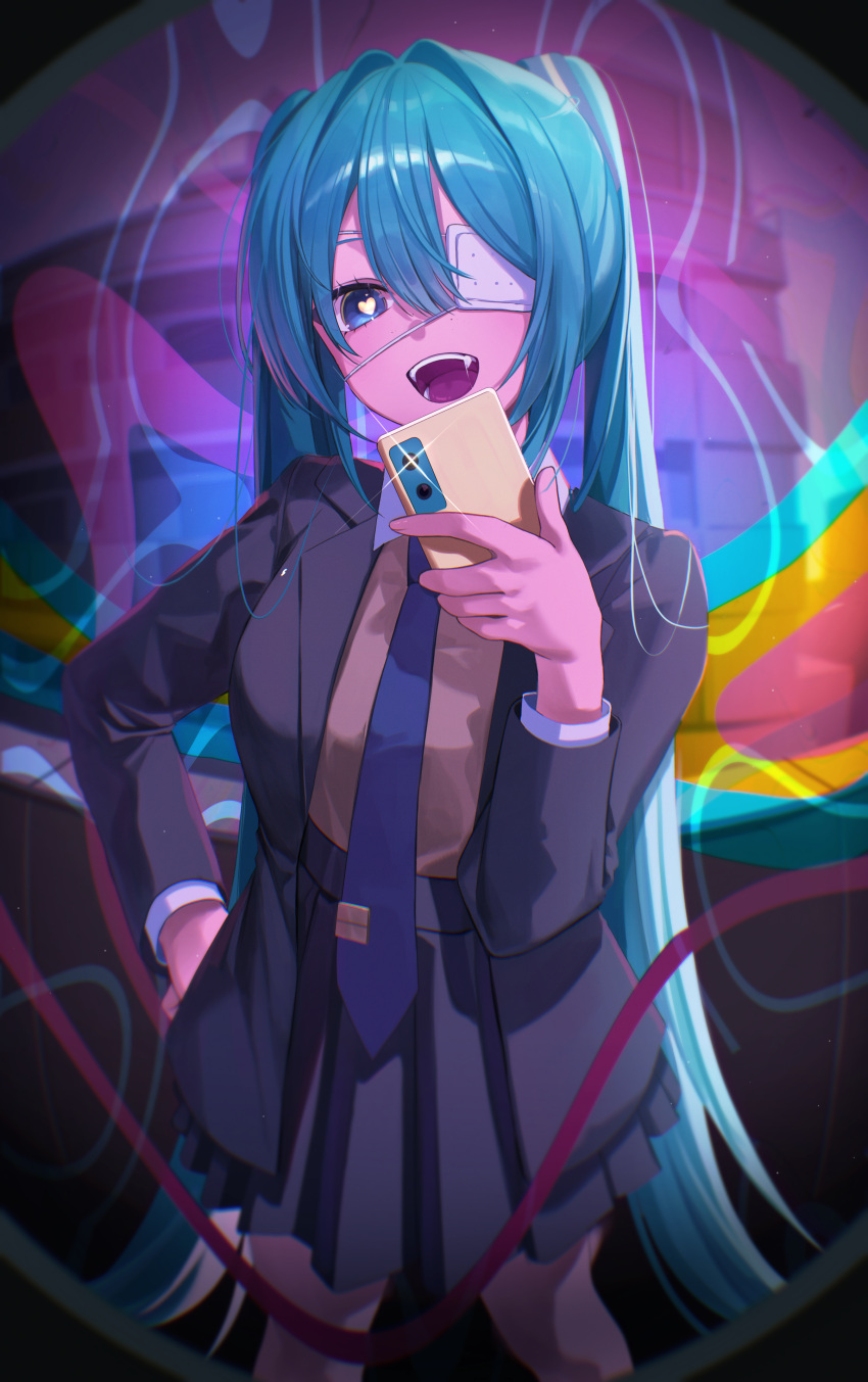 Safebooru - 1girl absurdres aqua hair black jacket black skirt blue eyes blue necktie breasts ...