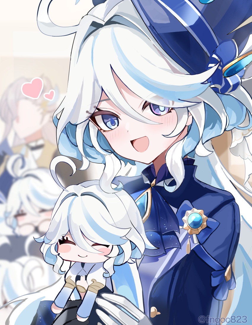 Safebooru - 2girls absurdres ahoge ascot blue eyes blue jacket chaena (exmd3552) focalors ...