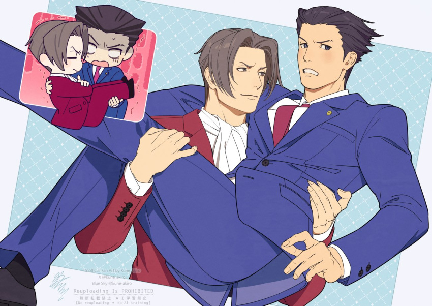 Safebooru - 2boys ace attorney ascot black eyes black footwear black hair black socks blue ...