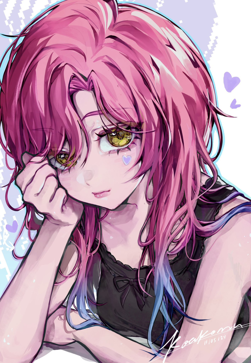 Safebooru - 1girl alien stage black tank top blue hair closed mouth ...