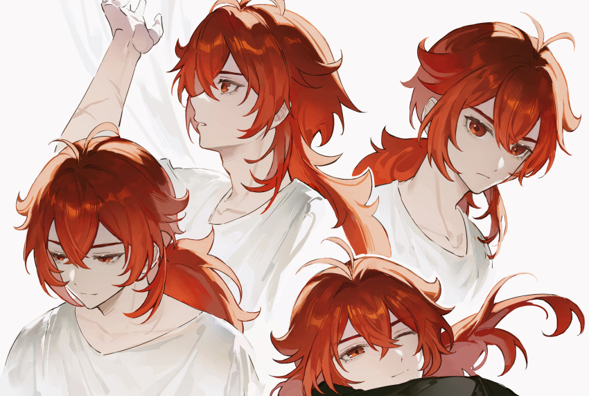 Safebooru - 1boy absurdres antenna hair arm up closed mouth collarbone ...